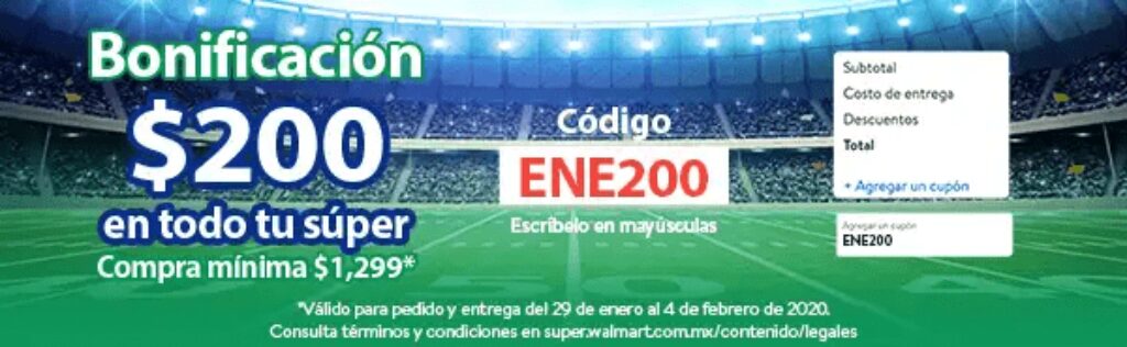 Código Walmart Super de $200 de descuento en compras de $1,299 o más