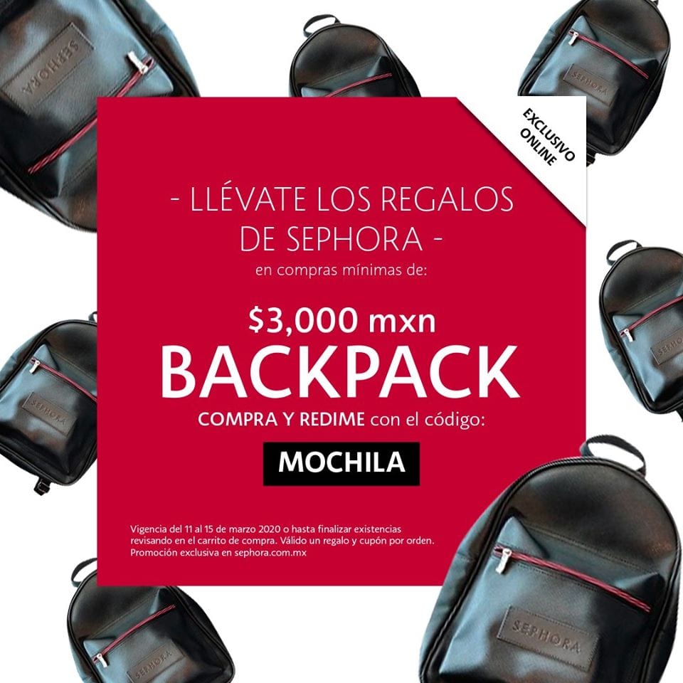 Promoción Sephora: Backpack o crema de ojos de regalo en compras online