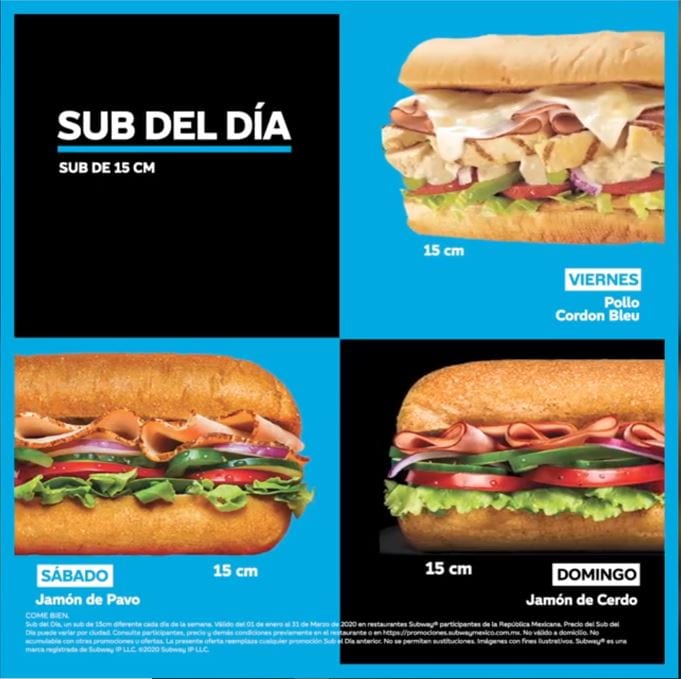 Promoción Subway Sub del Día 2020: Subs a precio especial de lunes a ...
