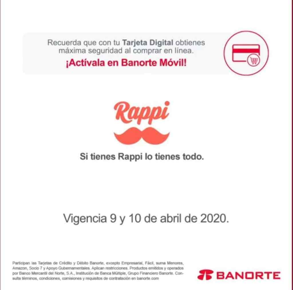 Promoción Banorte Rappi Quédate en Casa: 10% de descuento al pedir en Rappi