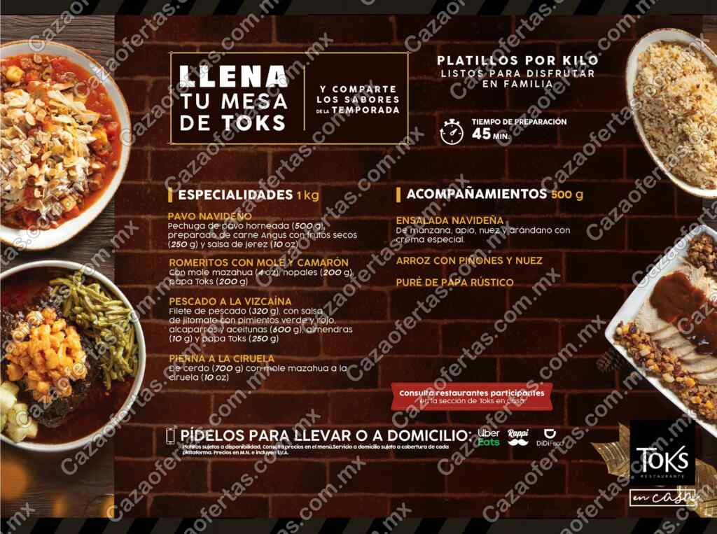 Toks Menú Cenas Navideñas 2020 para llevar o servicio a domicilio