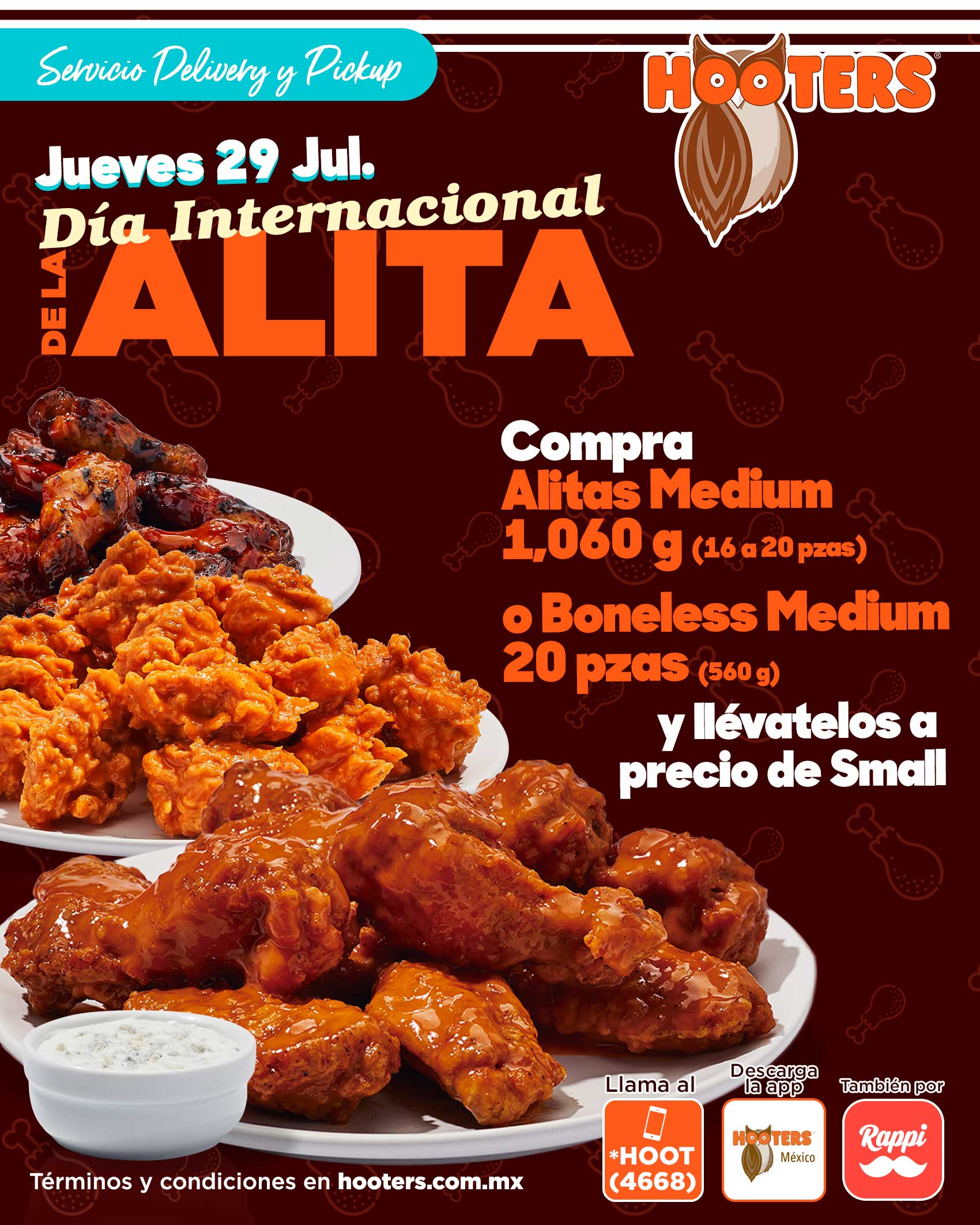 Promociones Hooters Día De La Alita 2021 Boneless Gratis En Compra De