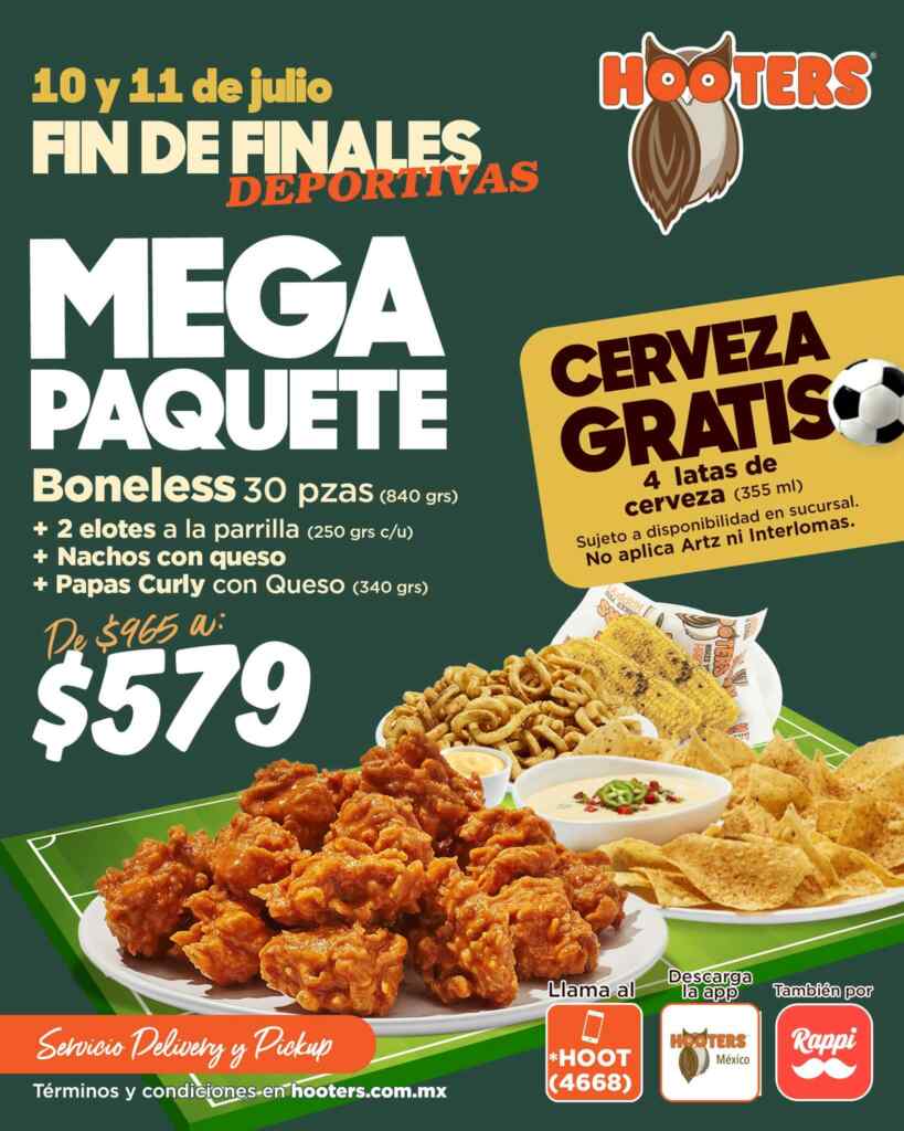 Promoción Hooters Fin de Finales: Mega Paquete de $965 a $579 este ...