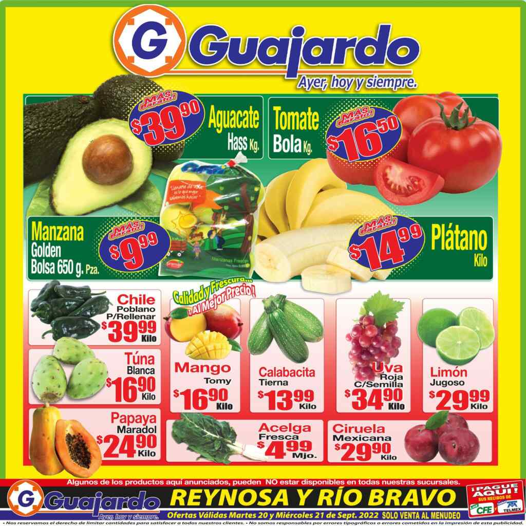 Ofertas Súper Guajardo frutas y verduras 20 y 21 de septiembre