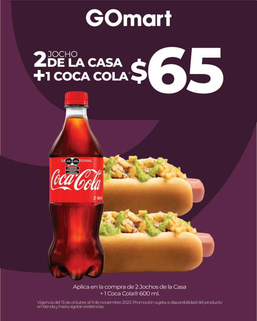Promoción GOmart: 2 hot dog de la casa + Coca Cola por $65