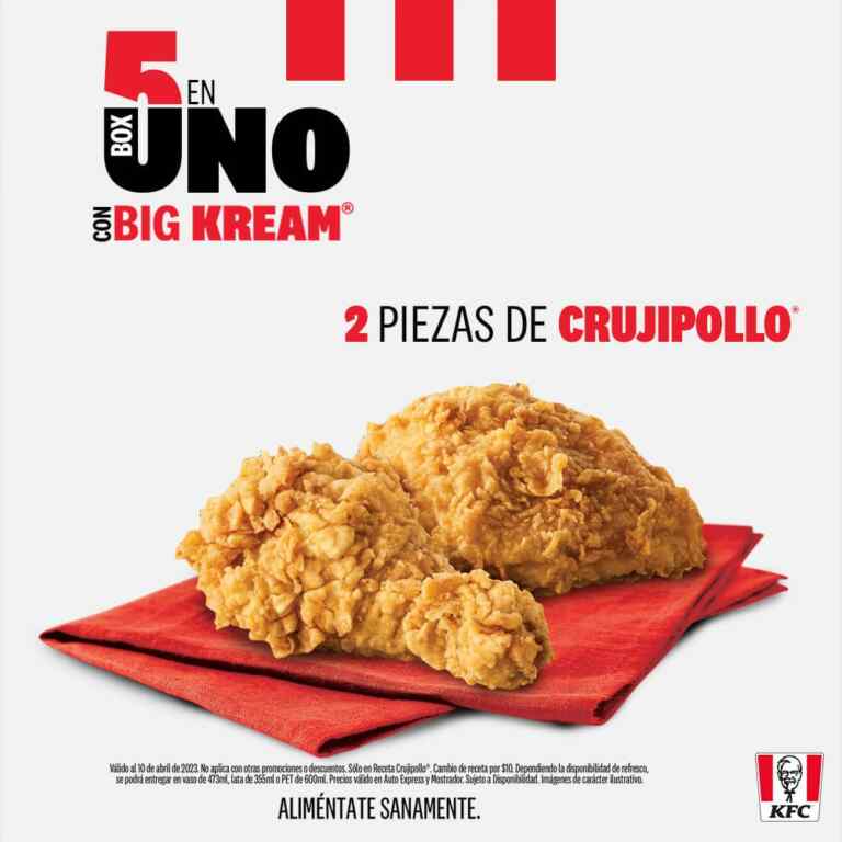 Promo KFC Box 5 en 1 con pollo + complementos + bebida y postre desde $99