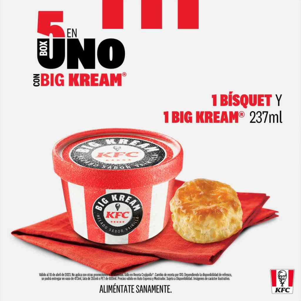 Promo KFC Box 5 en 1 con pollo + complementos + bebida y postre desde $99
