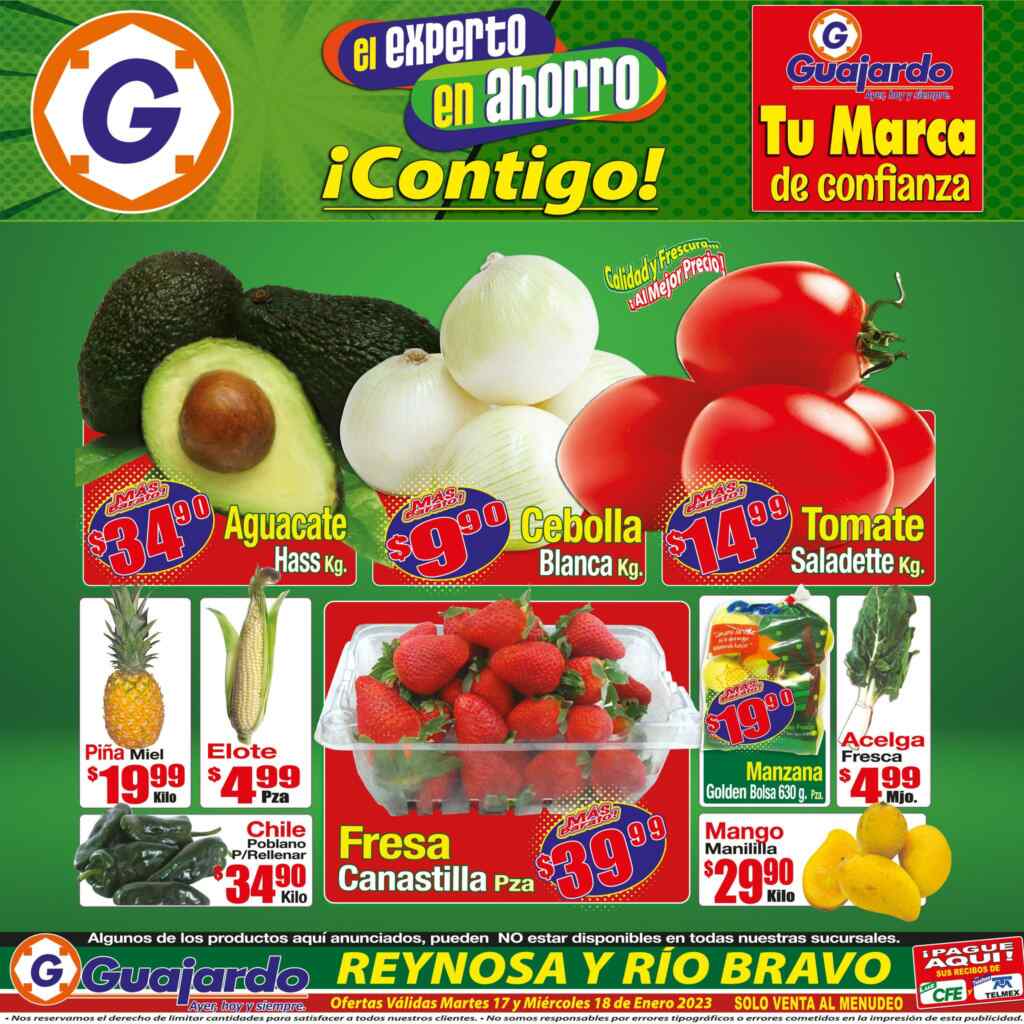Ofertas Súper Guajardo frutas y verduras 17 y 18 de enero