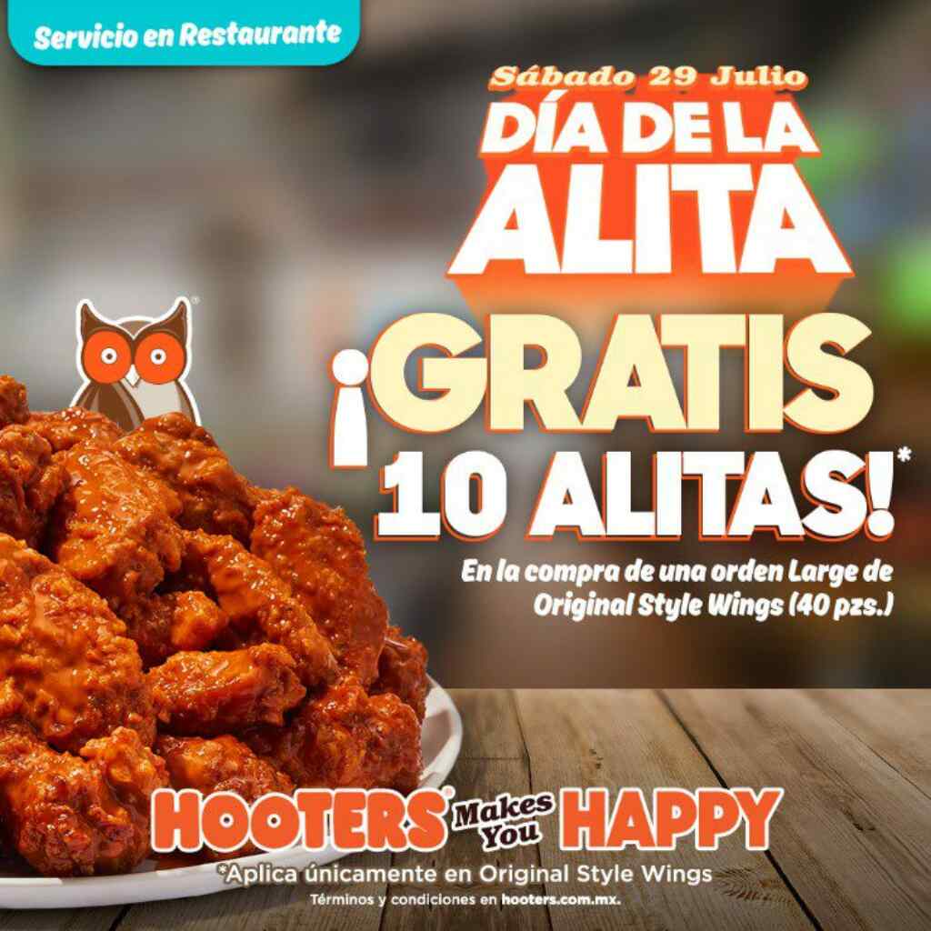 Promoción Hooters Día De La Alita 2x1 En Alitas Y Más