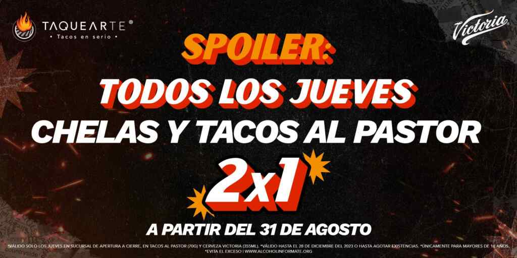 Jueves Chingones Taquearte: 2x1 en chelas y tacos al pastor los jueves