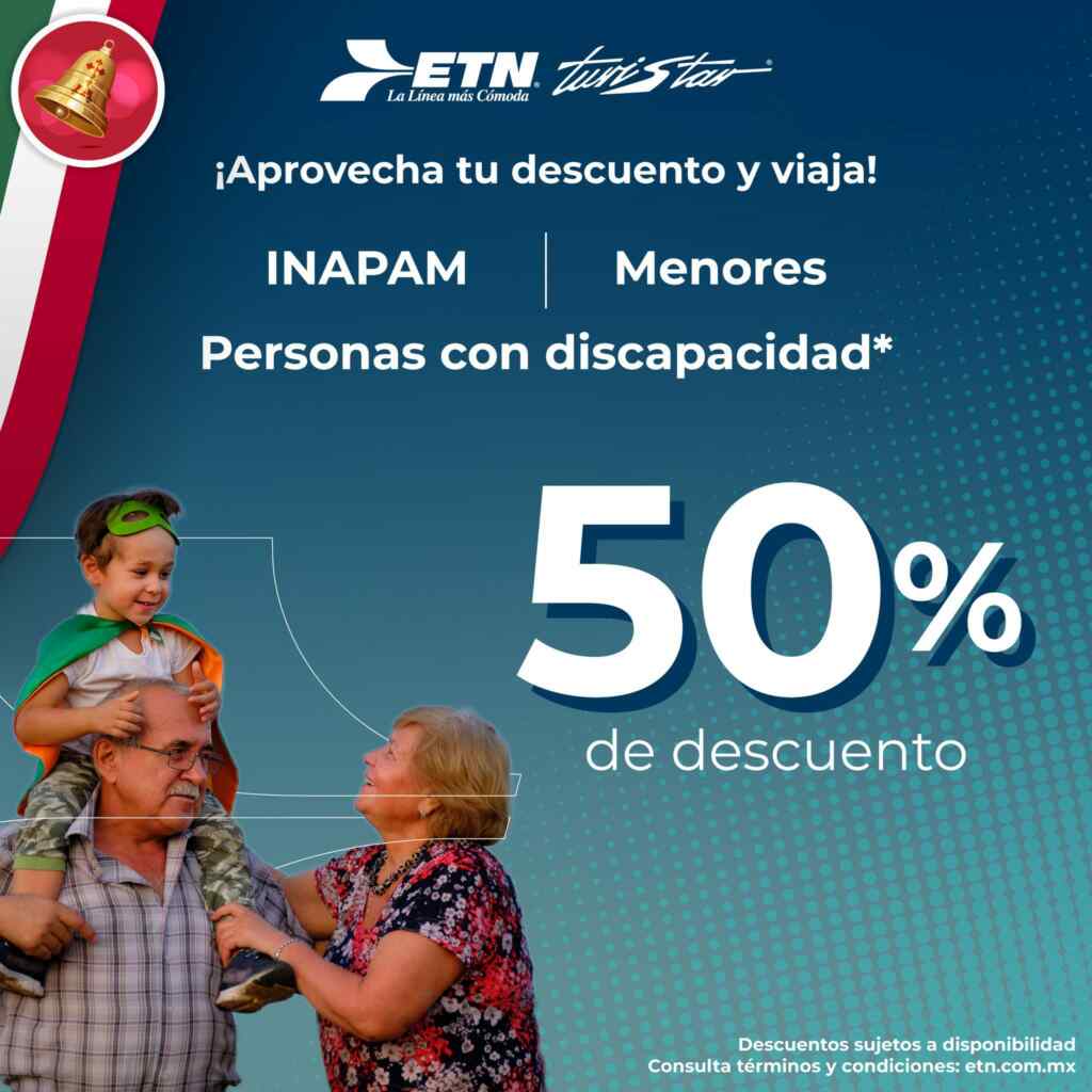 En Autobuses ETN 50% de descuento en boletos para niños y adultos mayores