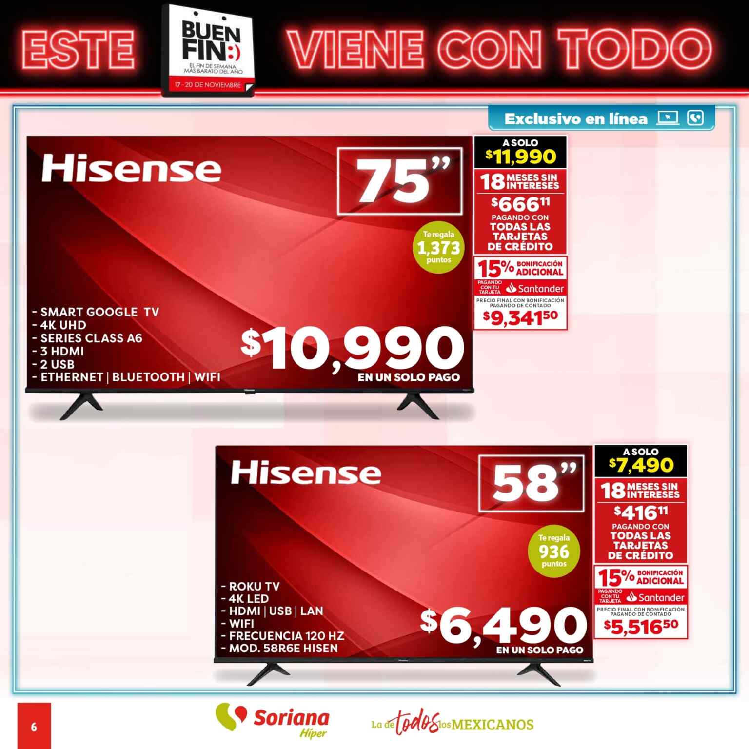 Folleto Soriana Buen Fin 2023: pantallas desde $1,990 y más