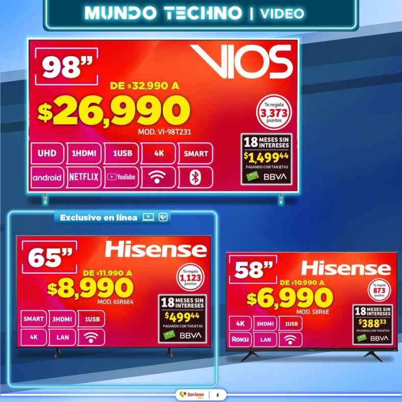 Folleto Soriana Mundo Techno con ofertas en electrónica, línea blanca y más