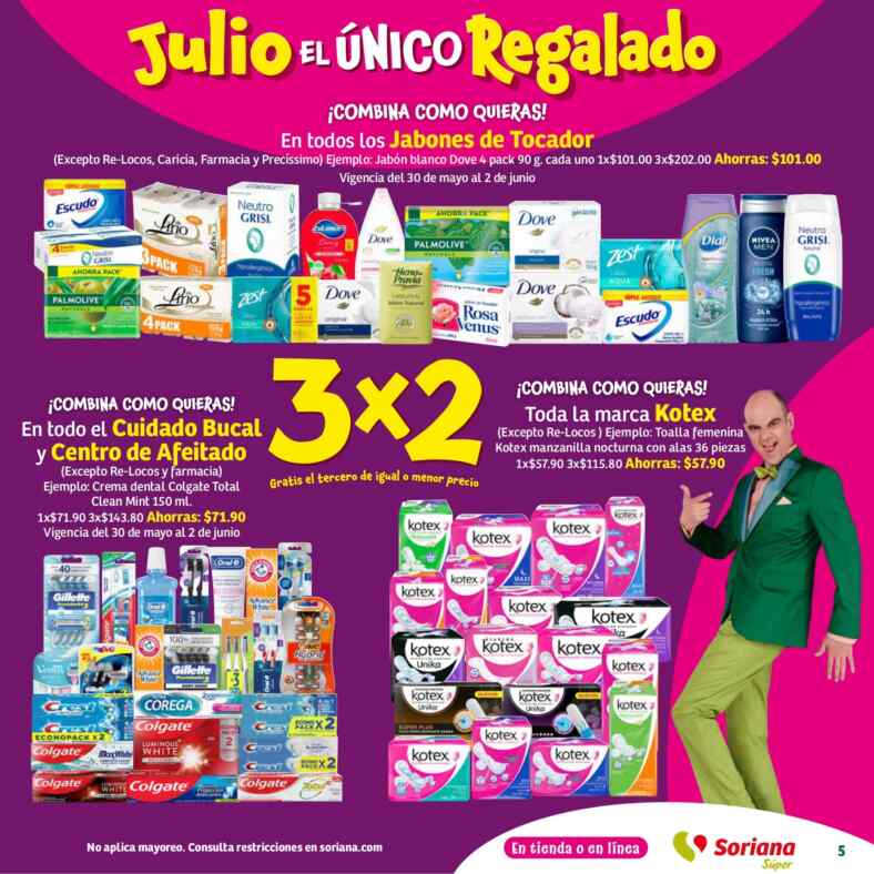 Folleto Julio Regalado 2024 en Soriana Súper: 4x2 en papel higiénico, shampoos y ...