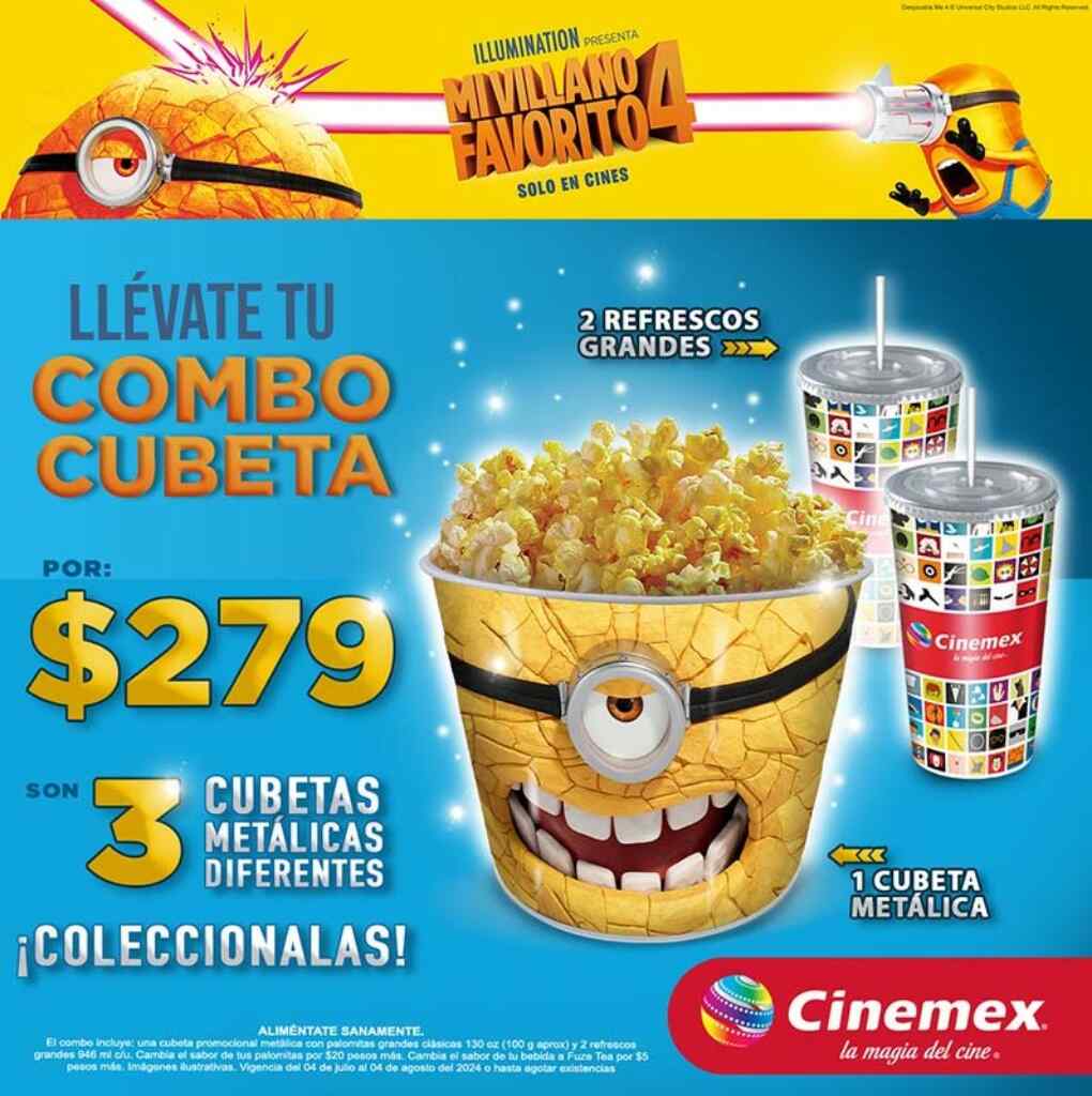 Combos Cinemex Minions Mi Villano Favorito 4: Precios y qué incluyen