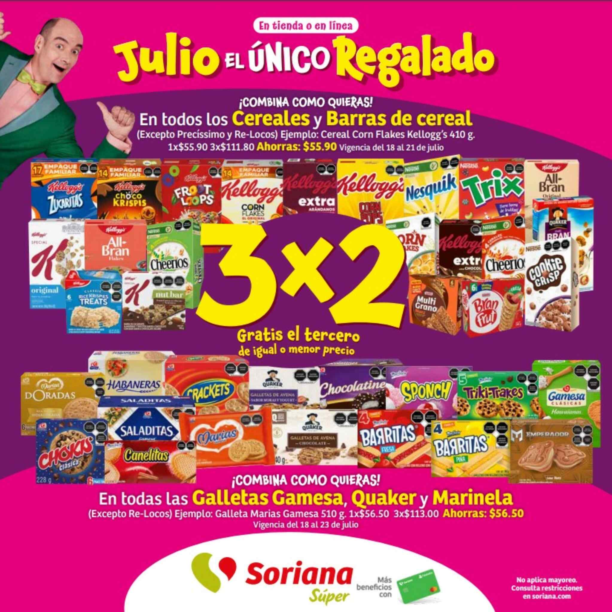 Folleto Julio Regalado 2024 en Soriana Súper: 3x2 en cerales, galletas ...