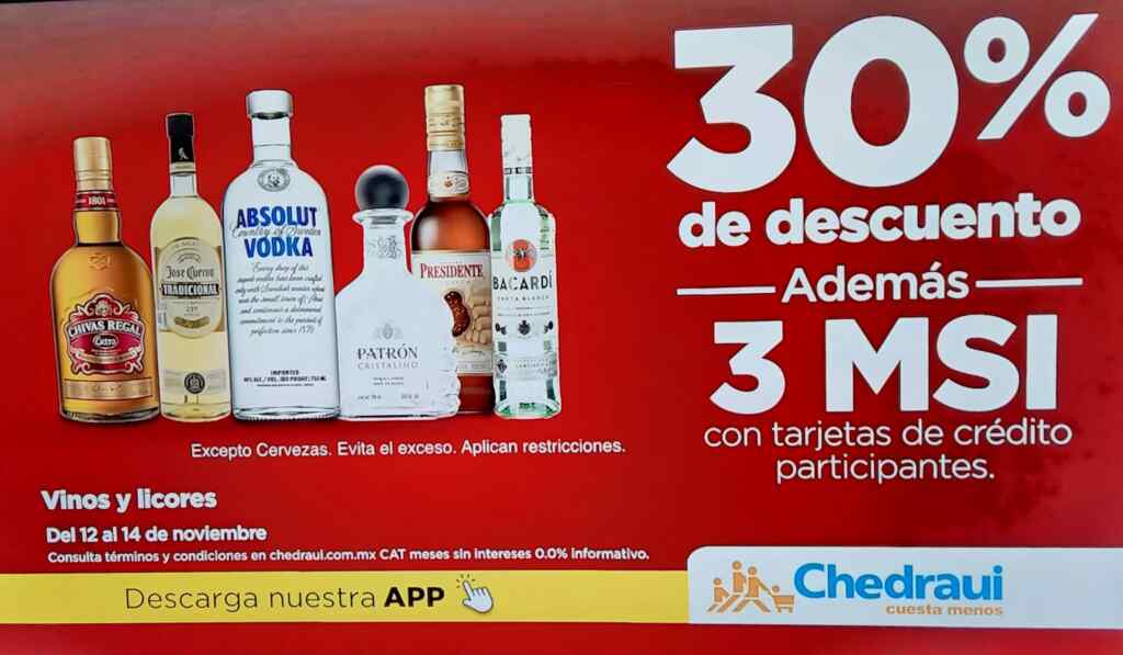 Chedraui Adelantos del Buen Fin: 30% de descuento en vinos y licores + 3 msi