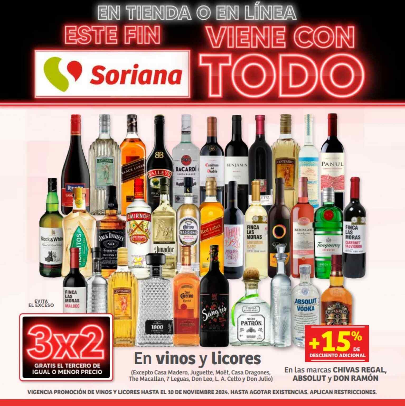 Folleto Soriana fin de semana: 3x2 en vinos y licores, 2do al 70% en Navidad y más