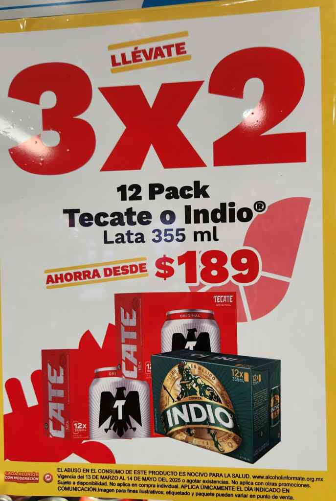 3x2 en 12 pack de cervezas en Oxxo